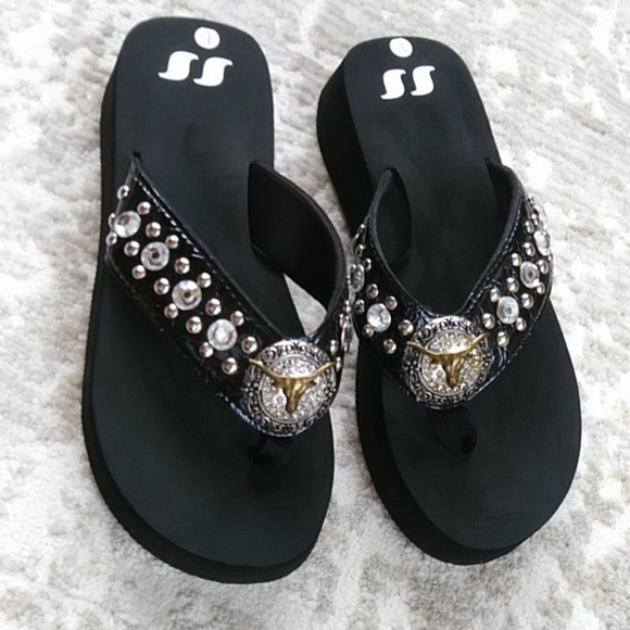 Shoes | Rhinestone Western Cowgirl Bling Flip Flops Large | Poshmark